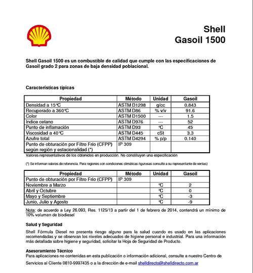 Combustible Formula Diesel Bio Shell 1500 Ppm Todo El País - Agroads